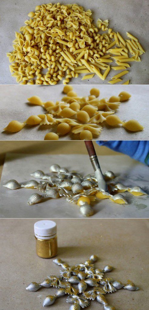 Christmas crafts for kids - Making Christmas tree ornaments with pasta